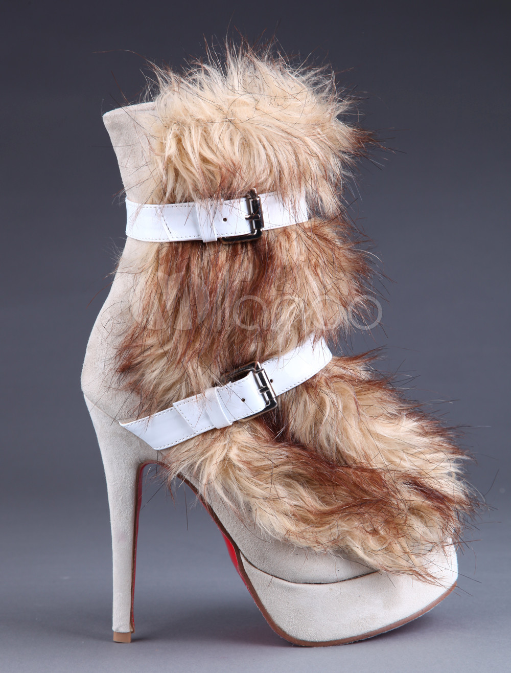 Grayish White Fashion Platform Sheepskin Womens High Heel Ankle Boots Milane