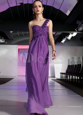 Elegant Purple Chiffon One Shoulder Floor Length Women’s Prom Dress ...