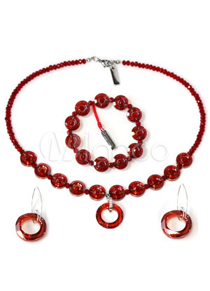 Popular Red Circle Swarovski Crystal Jewelry Set | Demiba