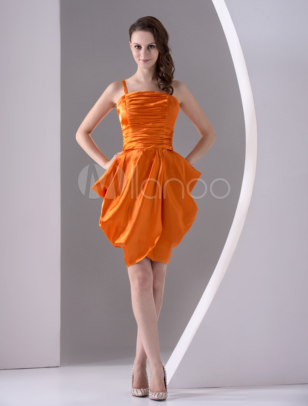 Orange Sheath Sweetheart Elastic Woven Satin Homecoming Dress | Yoba