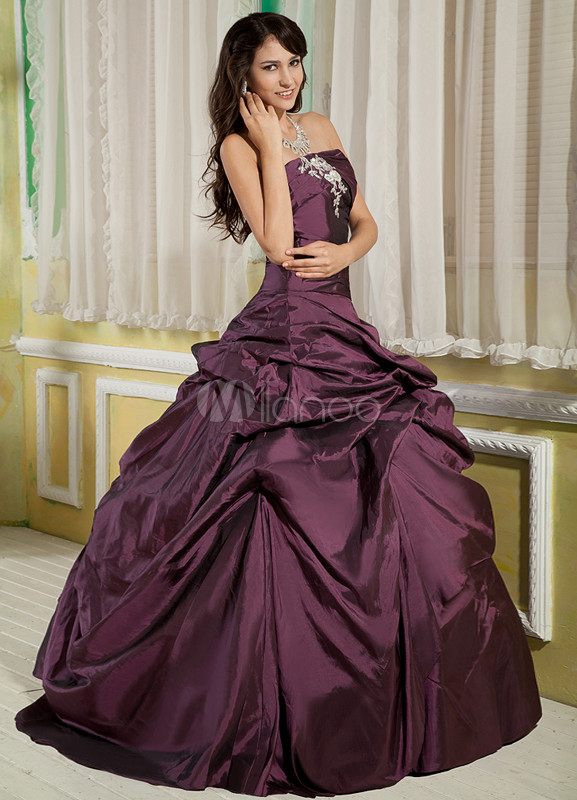 Grape Purple Strapless Floor Length Taffeta Prom Dress | Tagchat