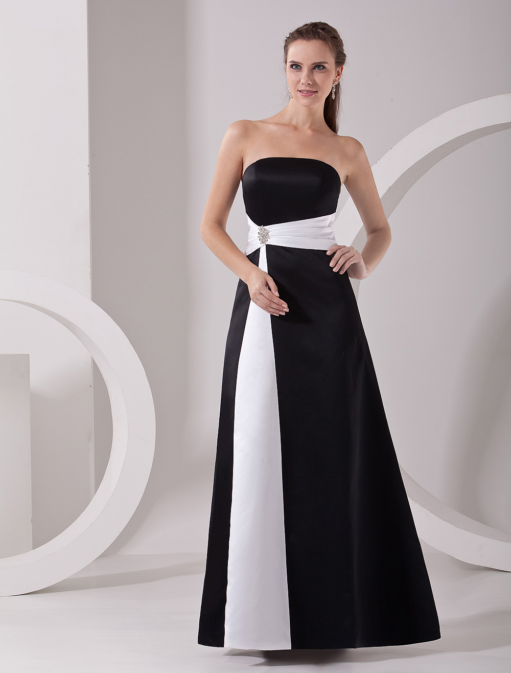 Sheath Strapless Floor-length Black Satin Sash Evening Dress | Twitterlinks