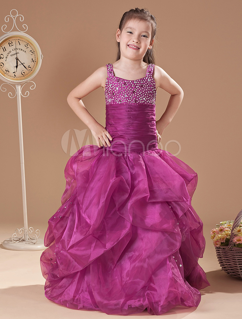Graceful Grape Color Gauze Thin Shoulder Straps Floor Length Little ...