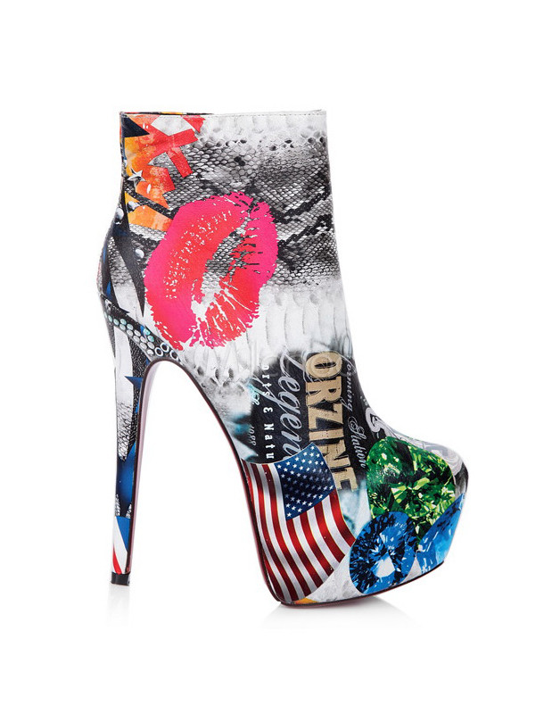 Unique Printing Platform Sheepskin Woman’s High Heel Booties | Leemm