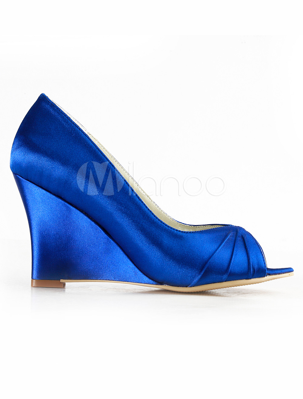 Blue Wedge Heel Peep Toe Bridal Shoes - Milanoo.com