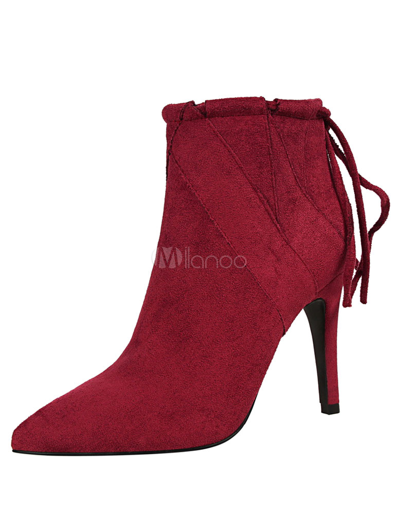 Red Suede Booties Pointed Toe High Heel Ankle Boots For Women - Milanoo.com