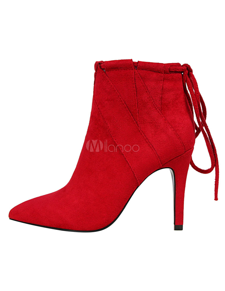 Red Suede Booties Pointed Toe High Heel Ankle Boots For Women - Milanoo.com