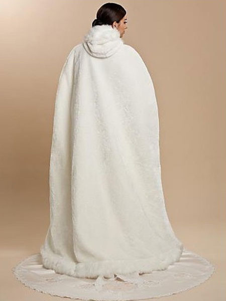 White Hooded Cloak Faux Fur Acrylic Cloak for Women - Milanoo.com