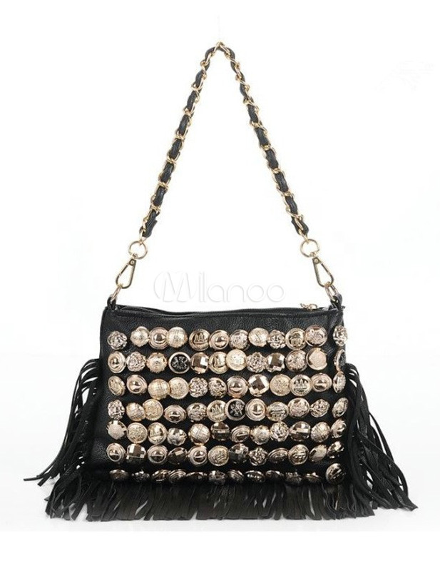 Metallic Buttons Fringe Pu Woman’s Shoulder Bag | Kilium