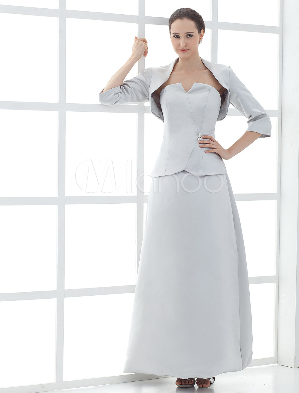 Fabulous Gray Satin A-line Mother Of The Bride Dress | Dazzletube