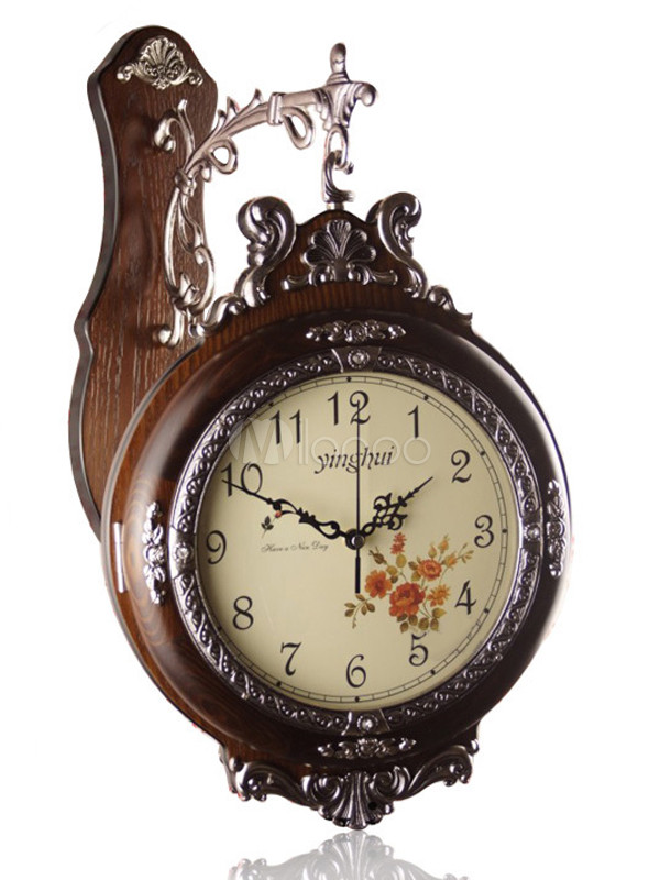 Retro Wood Round Two Sided Wall Clock | Fanu