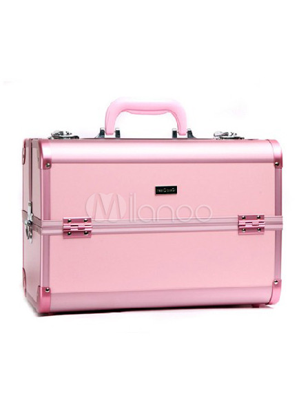 Pink Portable Jewelry Cosmetic Makeup Case Lockable Aluminum Box With ...