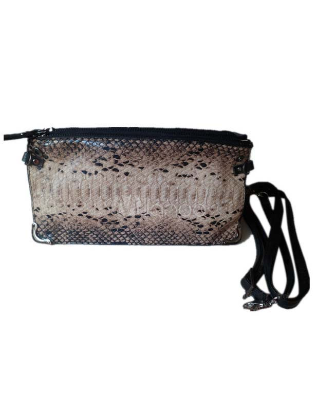Khaki Exotic Python Print Pu Leather Shoulder Bag For Woman | Kilium