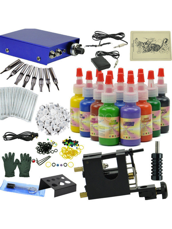 Complete Tattoo Kit Machine Gun 15 Color Inks Power Supply | Gigaopia