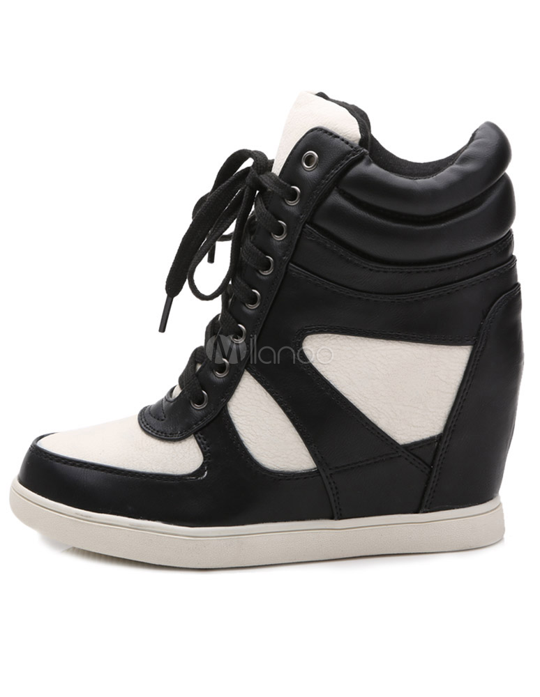 Damen Sneaker mit Keilabsatz in Weiß und Schwarz - Milanoo.com