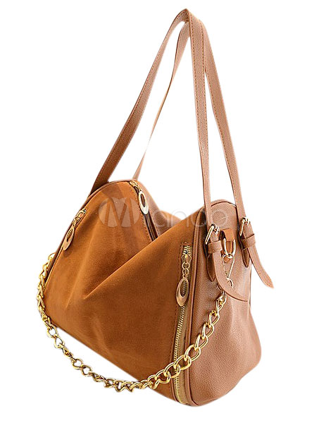 Solid Color Chains Zipper Pu Leather Small Woman’s Hobo Bag | Podtags