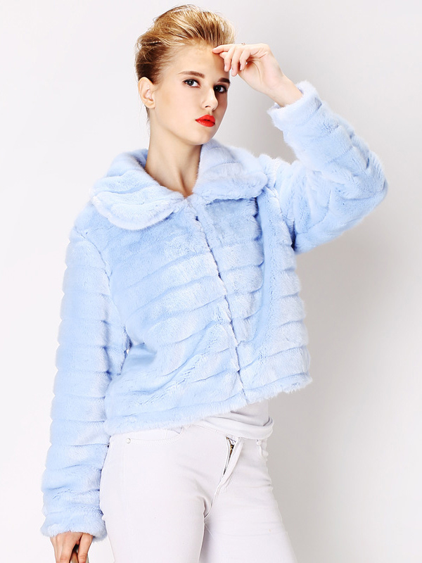 Light Blue Faux Fur Jacket - Milanoo.com