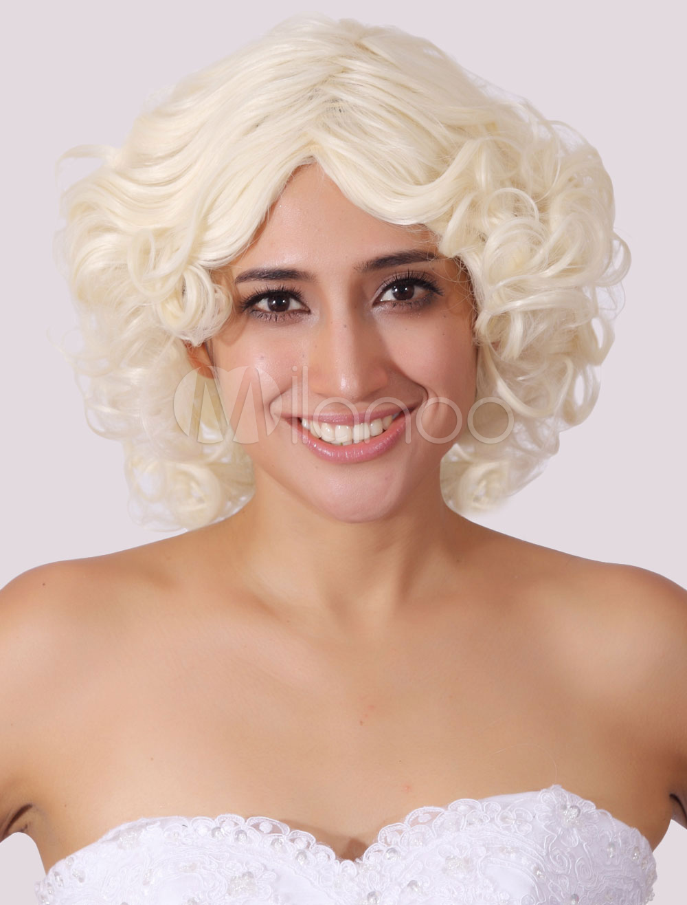 White Centre Parting Curly Short Full Wig | Demiba